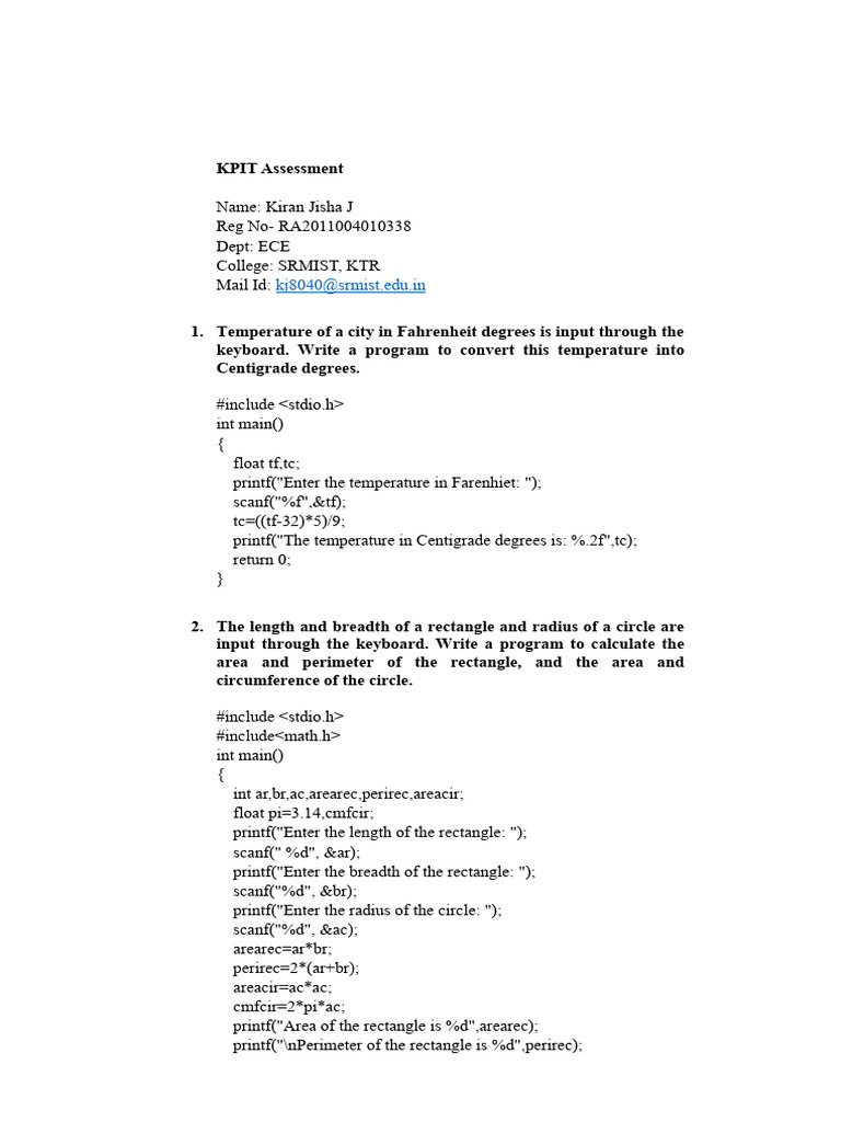 KPIT Assessment | PDF | Trigonometric Functions | Euclidean Geometry