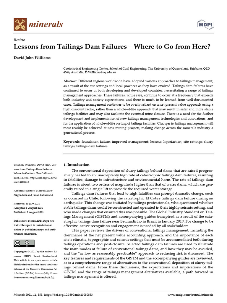 Lessons From Tailings Dam Failures-Where To Go Fro | PDF | Dam | Risk