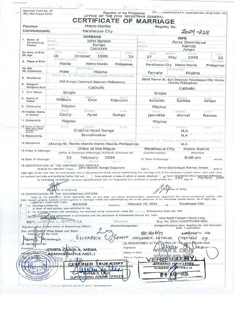 Anne Cajucom Marriage Certificate | PDF