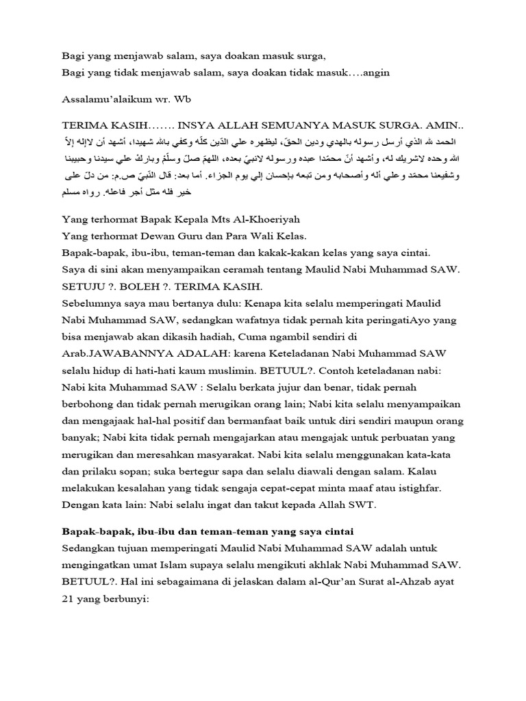 Contoh PIDATO MAULID NABI SAW | PDF