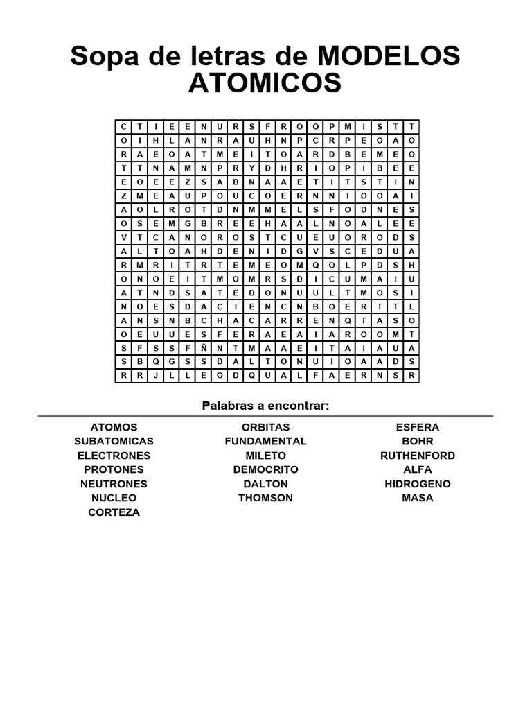 Sopa de Letras de Modelos Atomicos | PDF | Estudos de Línguas Estrangeiras