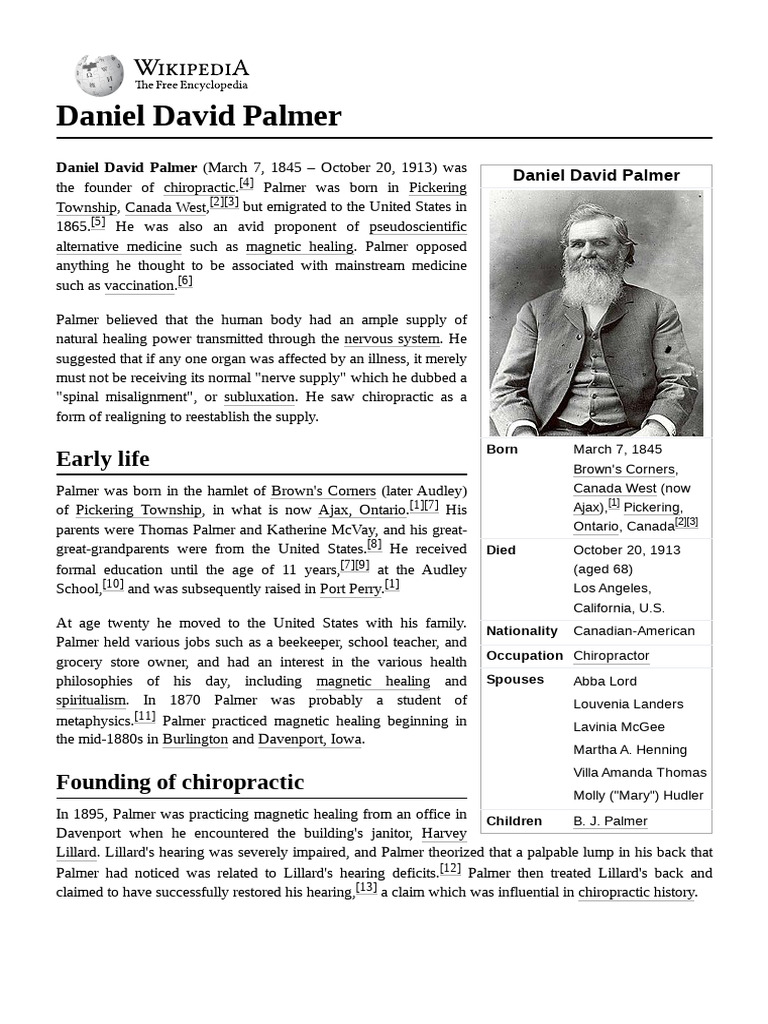 Daniel David Palmer | Download Free PDF | Manual Therapy | Chiropractic