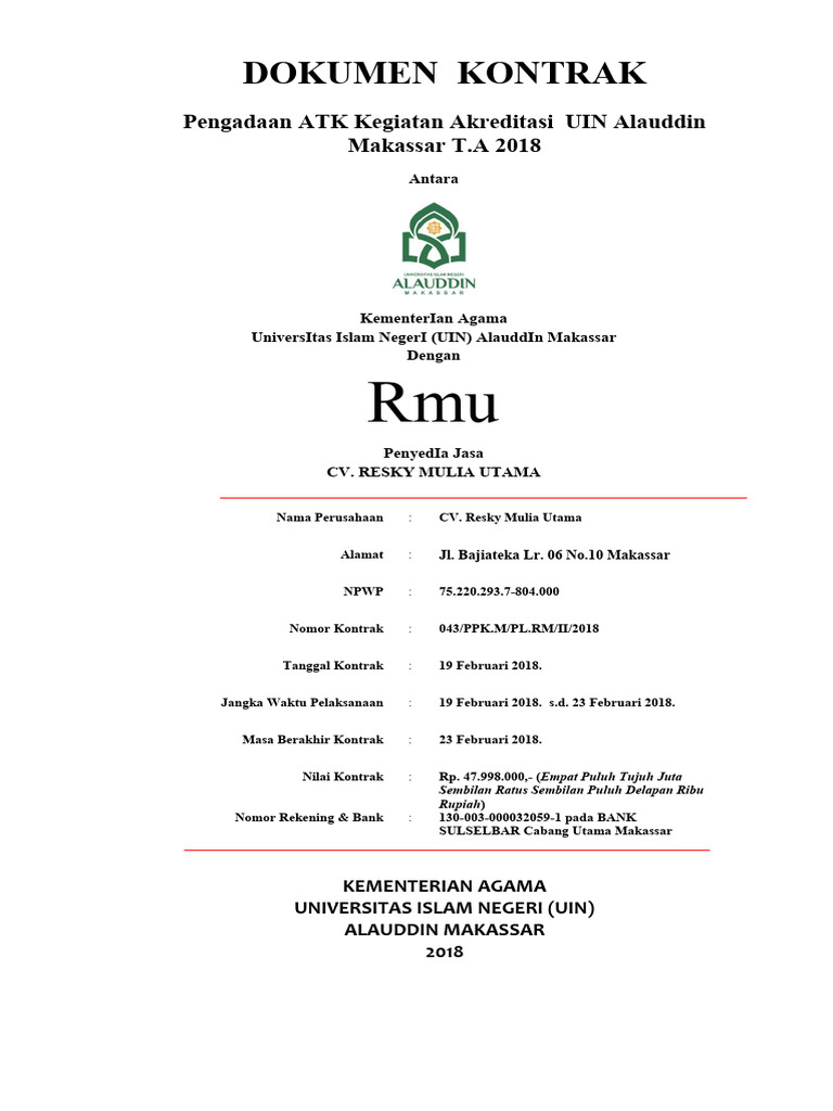 Dokumen Kontrak Atk - Resky Mulia Utama | PDF