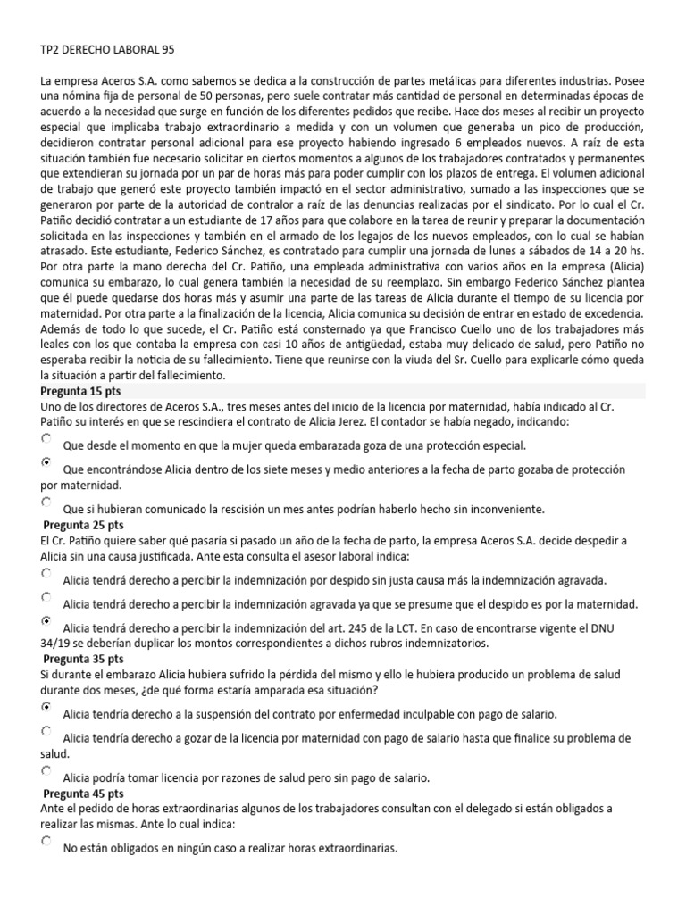 TP2 DERECHO LABORAL 95 Siglo21 | PDF | Seguro | Daños y perjuicios