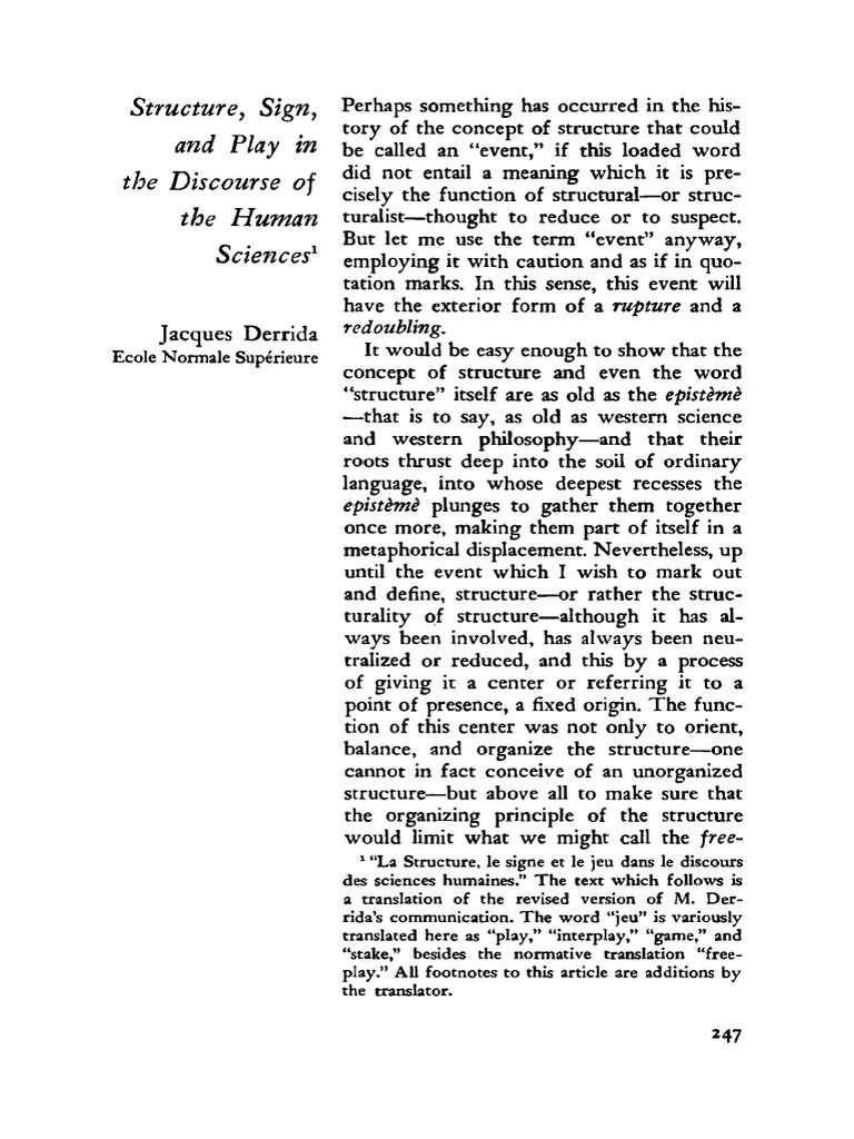 Derrida Structure, Sign and Play The Structuralist Controversy 1972 ...