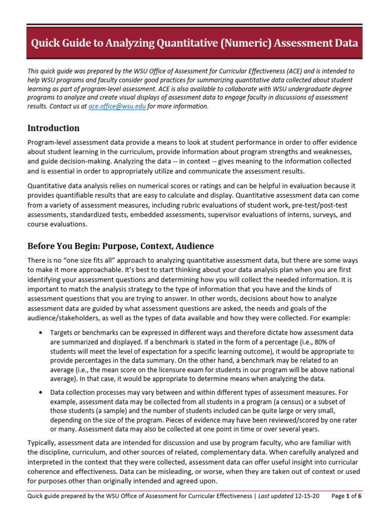 Summarizing Quantitative Assessment Data | PDF | Level Of Measurement | Statistics