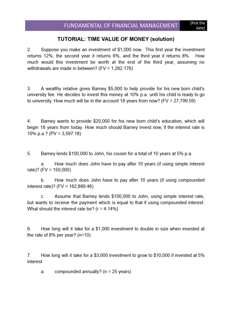 TUTORIAL TVM Solution | PDF | Refinancing | Loans