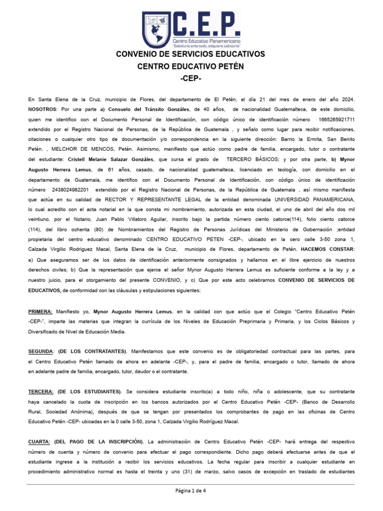 Convenio de Servicios Educativos CEP | PDF | Guatemala | Escuelas