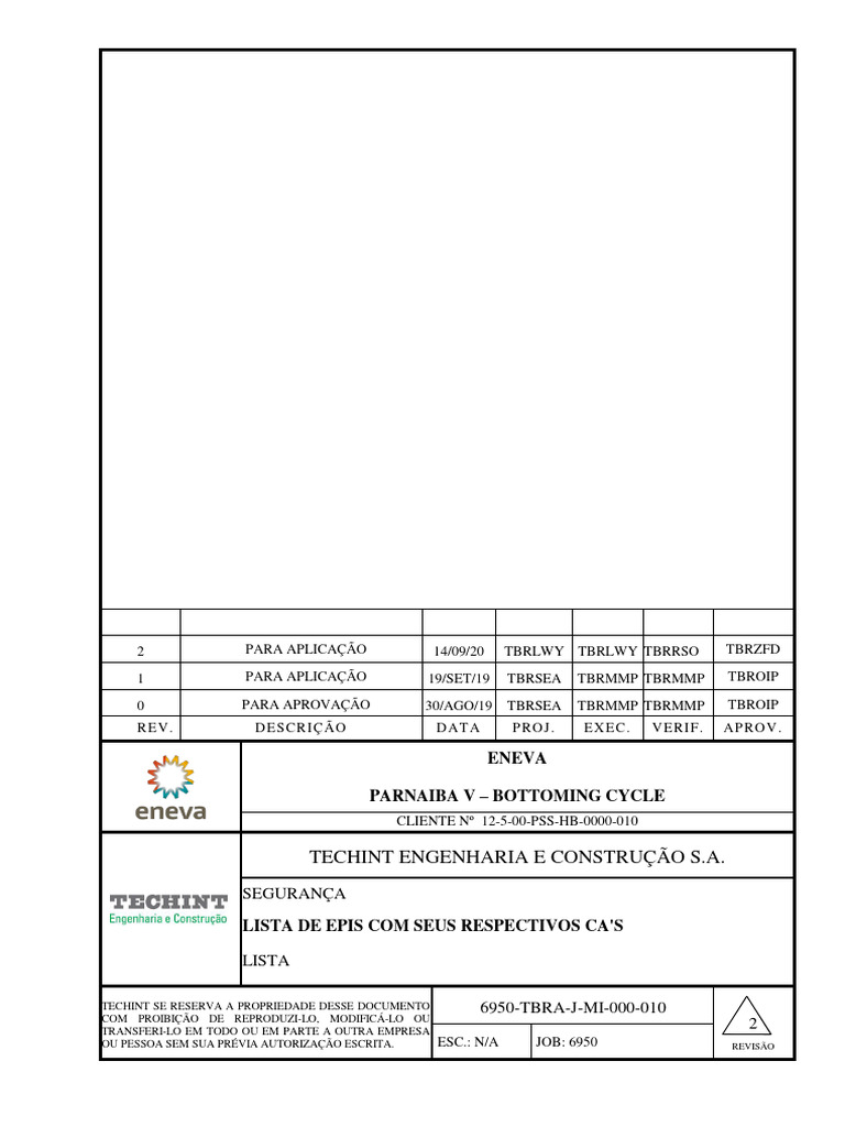 6950-TBRA-J-MI-000-010 - 2 - Lista de EPI's Com Seus Respectivos CA's | PDF