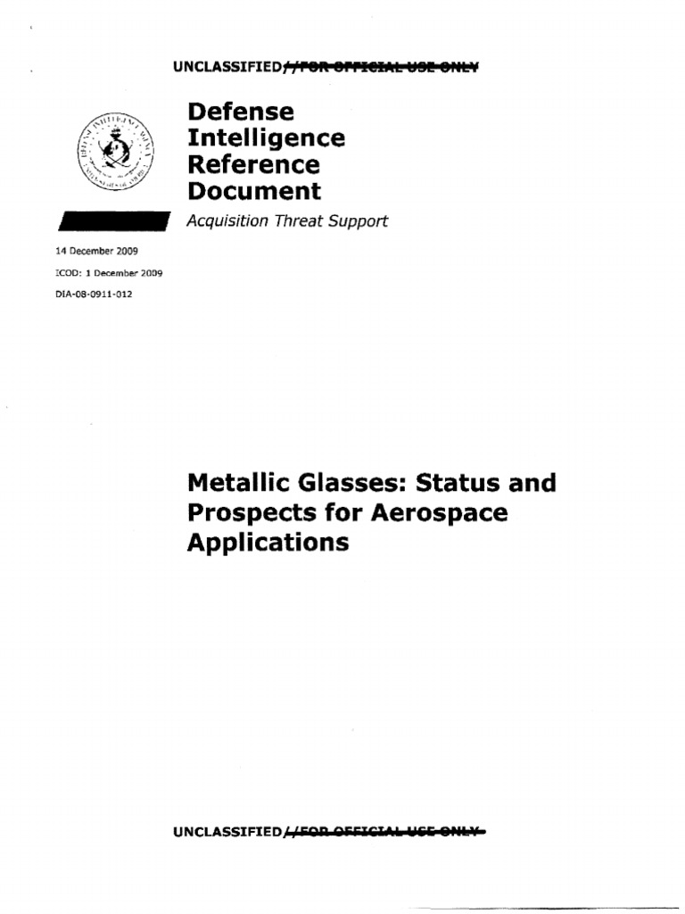Defense Intelligence Reference Document Metallic Glasses For Aerospace ...