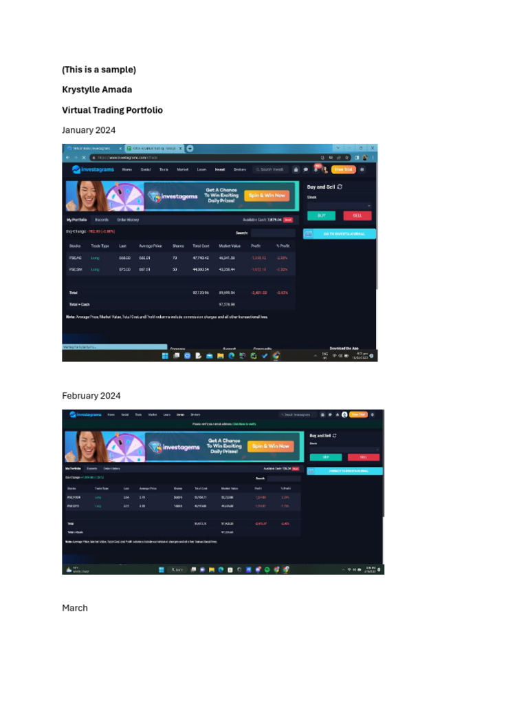 Krystylle Amada's Virtual Trading Portfolio | PDF