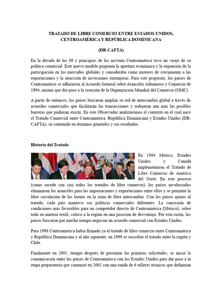 Tratado de Libre Comercio Entre Estados Unidos, Centroamérica Y ...