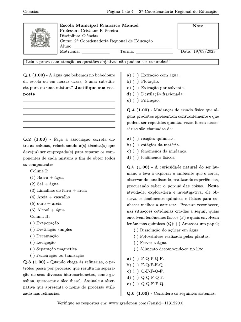 Prova 6 Ano 3 Bimestre - 1 | PDF