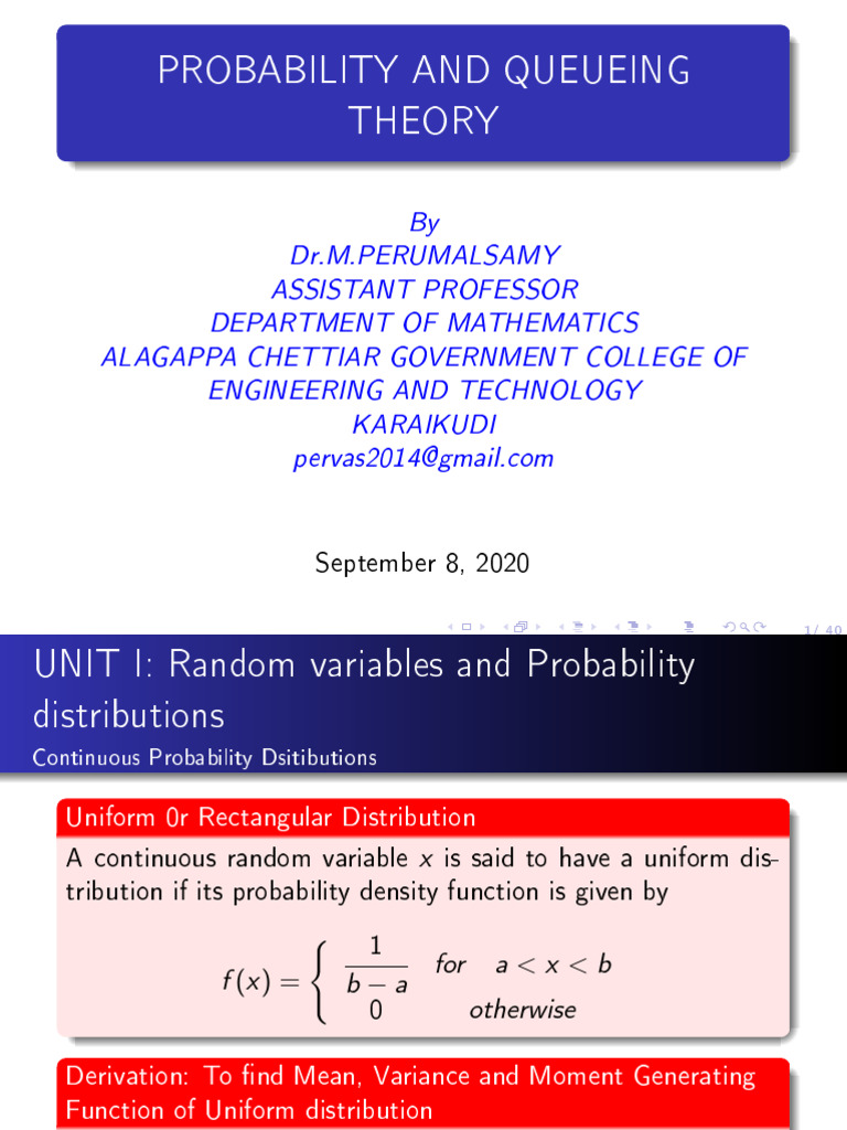 PRP Unit I - Part IV | PDF | Probability Density Function | Probability Distribution