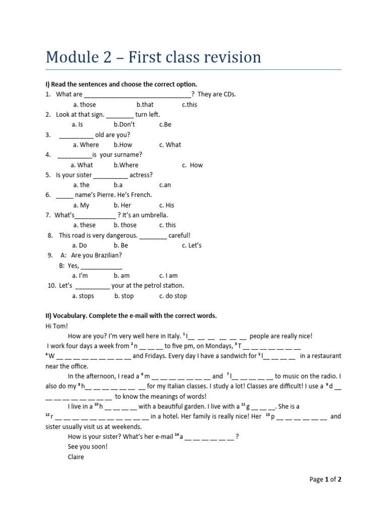 Mod 2 Adul Revision 1st Class. | PDF
