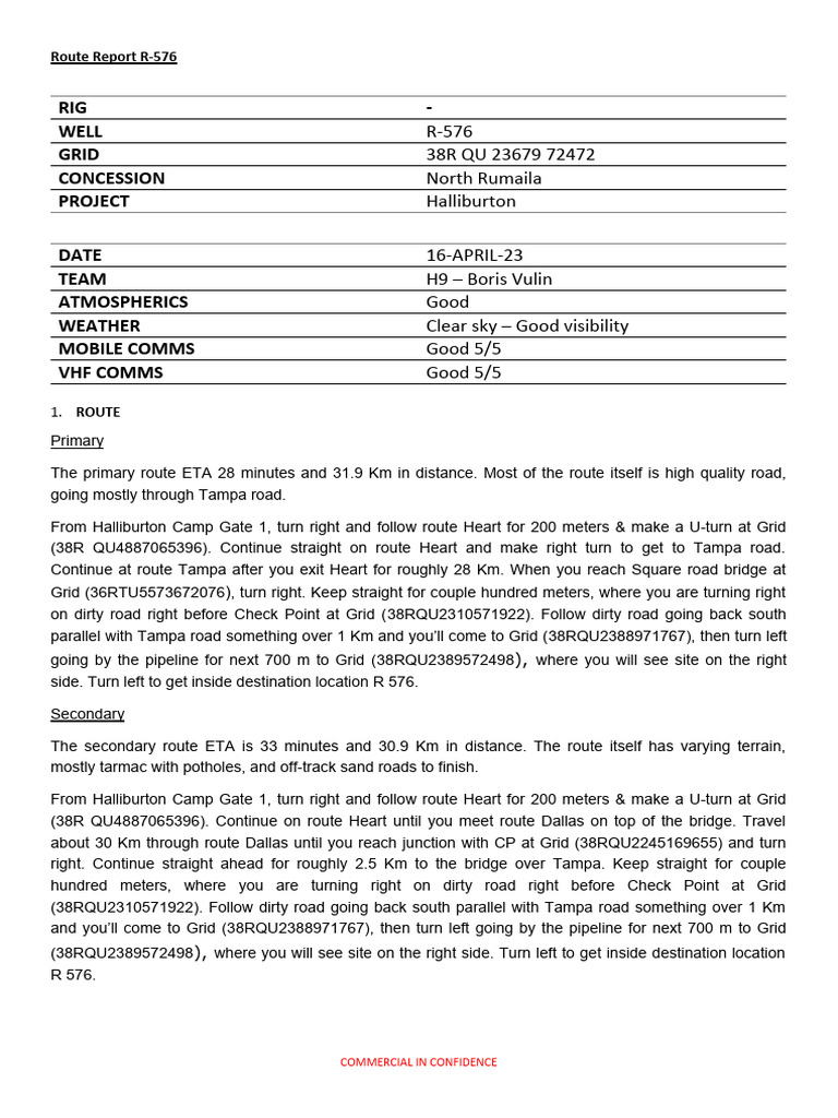 R 576 Route Report | PDF | Earth Sciences