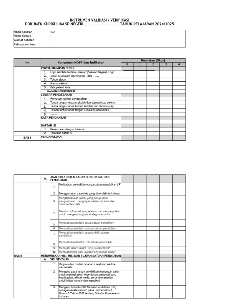 Instrumen Verval KOSP (Gunakan) | PDF