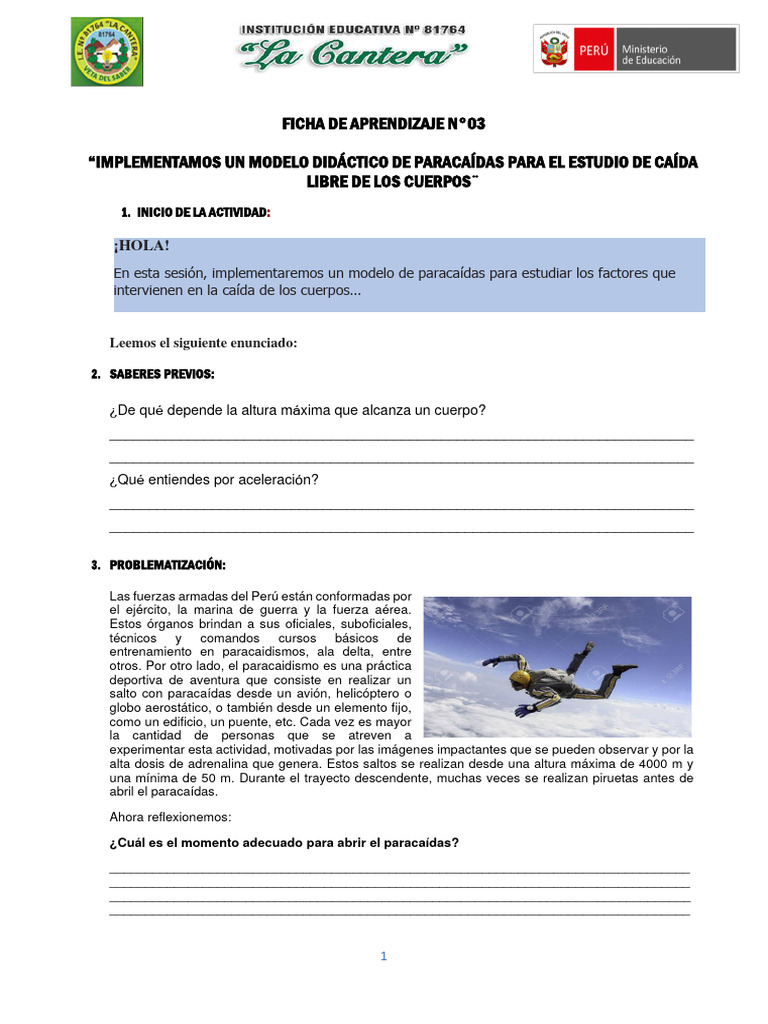 Ficha de Aprendizaje N°03 - 5to Grado | PDF | Evaluación | Paracaídas