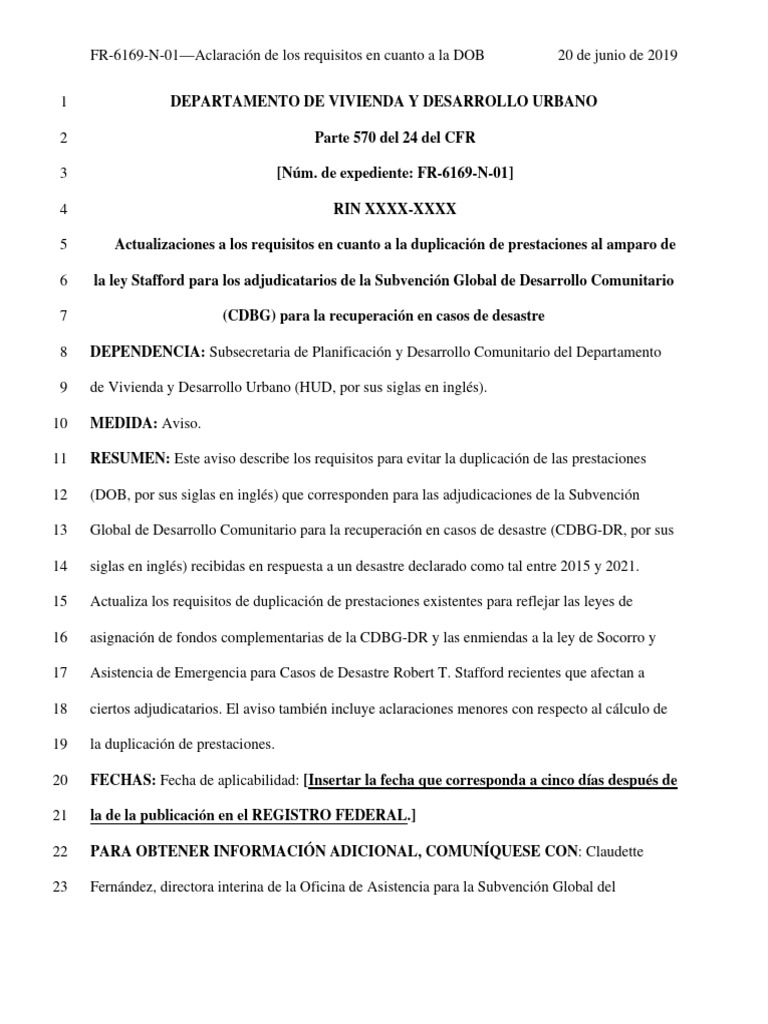 FR 6169 N 01 Main DOB Notice Spanish | PDF | Agencia Federal de Manejo ...