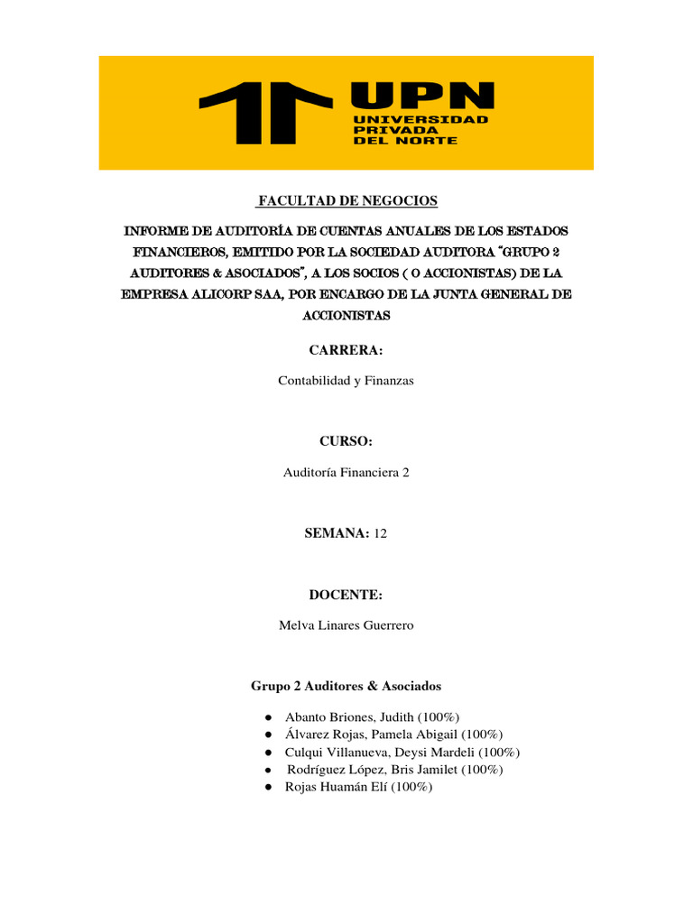 Informe de Auditoría - Alicorp Sa - Grupo Nº2 | PDF | Auditoría ...