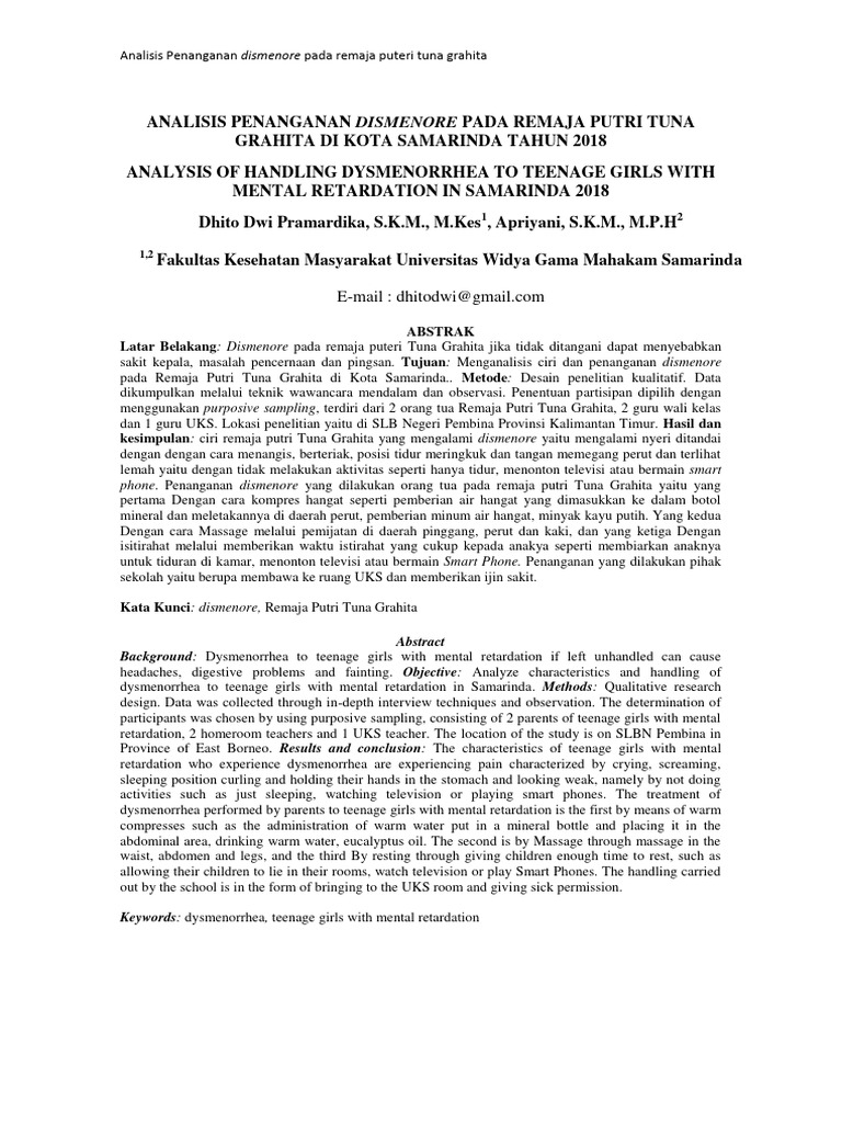 Analisis Penanganan Dismenore Pada Remaj | PDF