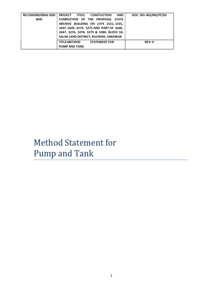 Method Statement For Pump And Tank Pdf Pipe Fluid Conveyance Pump