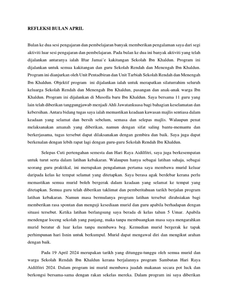 Refleksi Pengajaran Dan Pembelajaran Praktikal | PDF Refleksi Pengajaran Dan Pembelajaran Praktikal | PDF