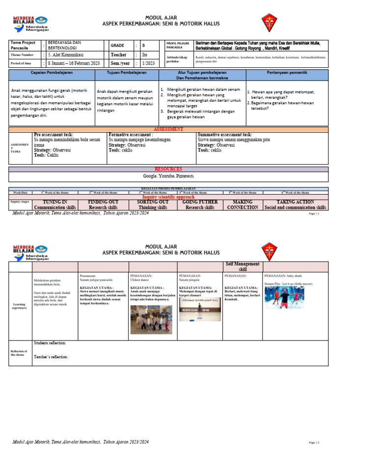 Modul Ajar Motorik Tema 5 - TKB | PDF