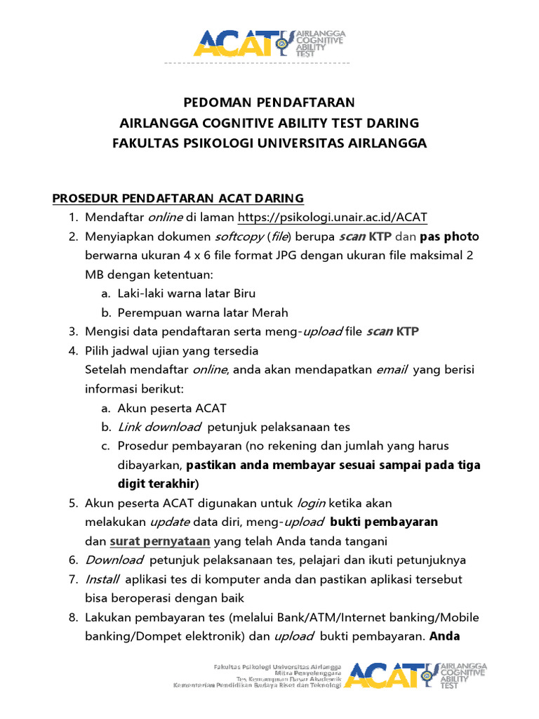 Pedoman Pendaftaran ACAT | PDF | Bisnis | Pengelolaan Keuangan & Uang