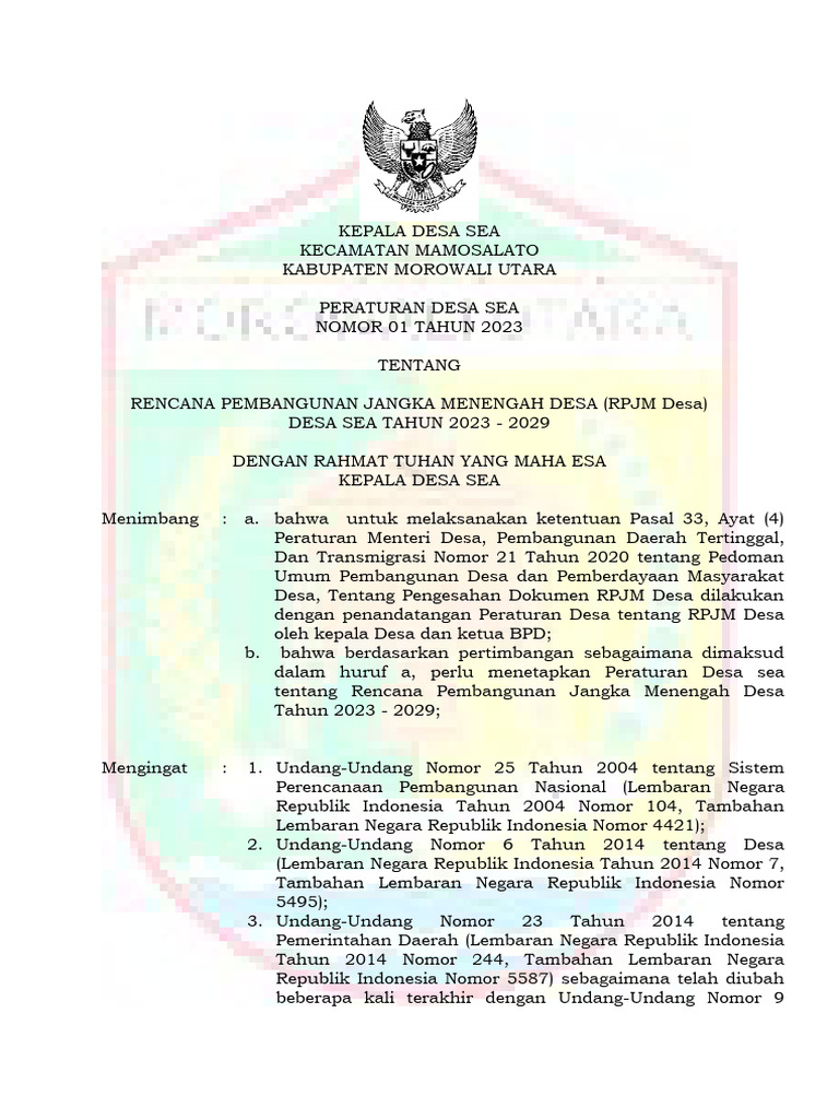 Draft Penyusunan Perdes - RPJM Desa - 2022-2027 | PDF | Ilmu Sosial