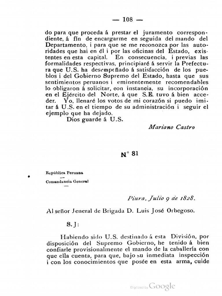Luis Orbegoso - Documentos Mariscal Orbegoso 1 - 1908 Lima-Page126 | PDF