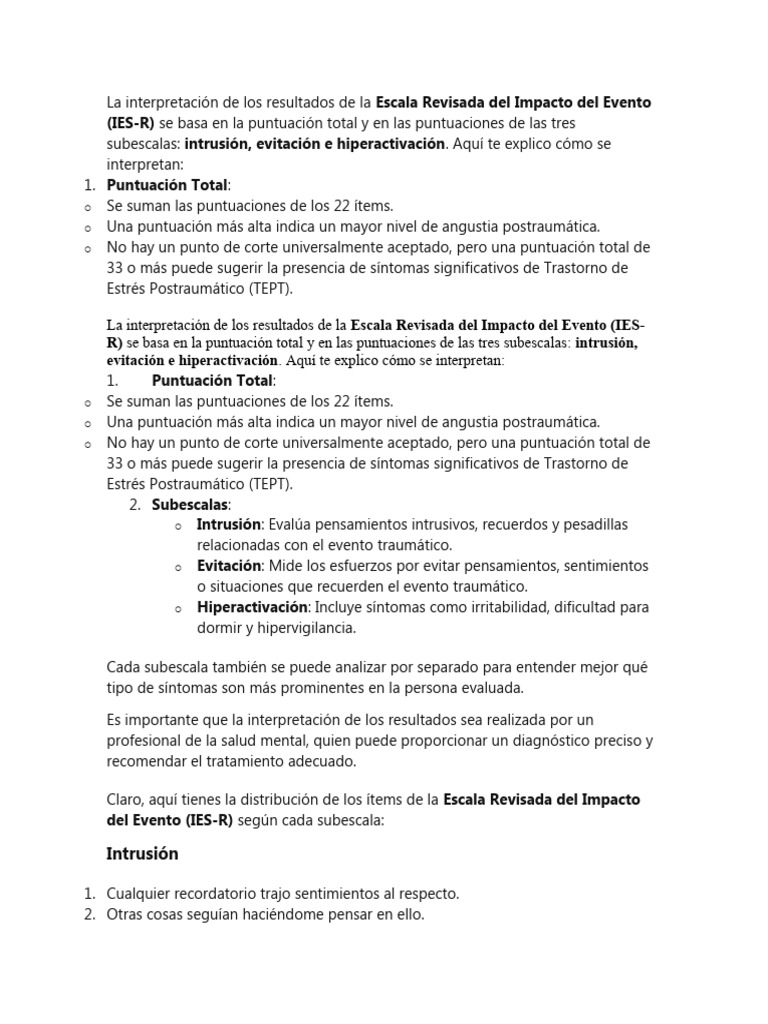 Interpretación de la Escala IES-R | PDF | Enfermedades y trastornos ...