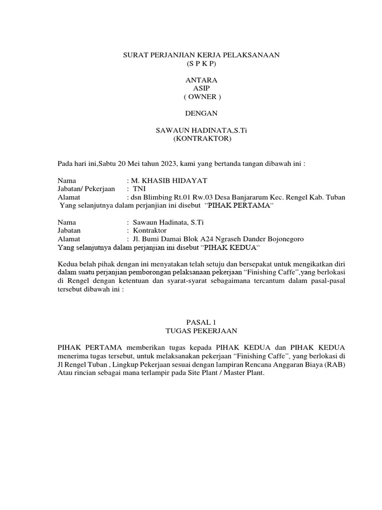 SURAT - PERJANJIAN - PROYEK CAFE Jadi | PDF | Pengelolaan Keuangan & Uang | Teknologi & Rekayasa