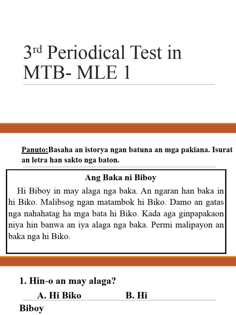 3rd Periodical Test in MTB - MLE 1 | PDF