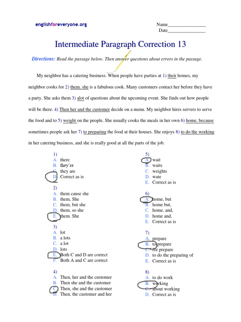 Intermediate Paragraph Correction 13 | PDF | Foods