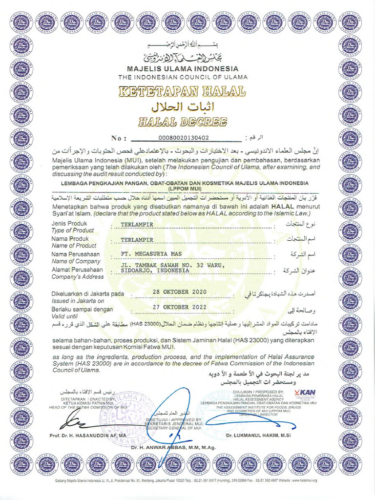 1. SERTIFIKAT HALAL FOOD_okt 2020 - okt 2022 | PDF