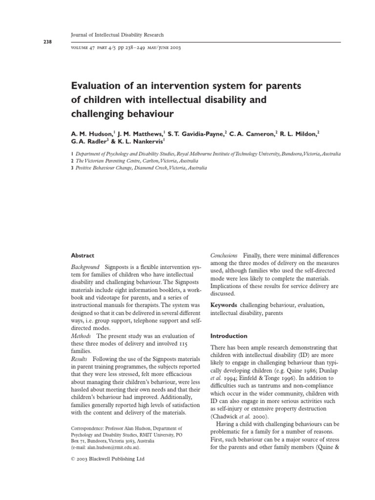Evaluation of An Intervention System For Parents of Children With ...