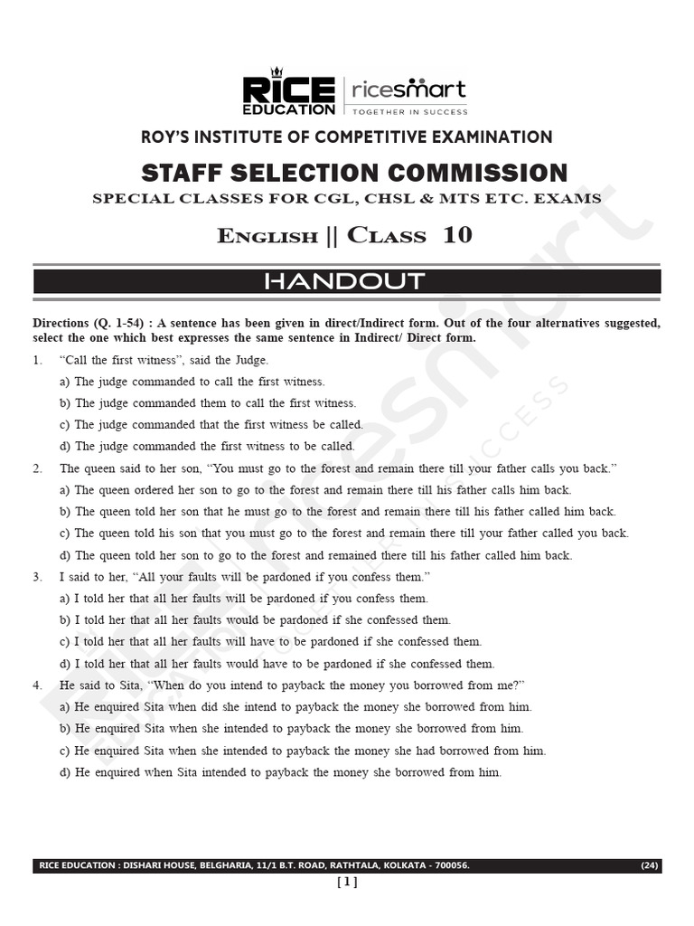 English Class - 10 Handout (Q) | PDF