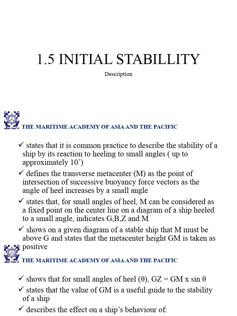 1.5 Initial Stability | PDF | Shipping | Water Transport