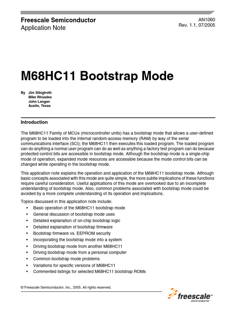 M68HC11 Bootstrap Mode - Freescale Semiconductor - 240630 - 223046 ...