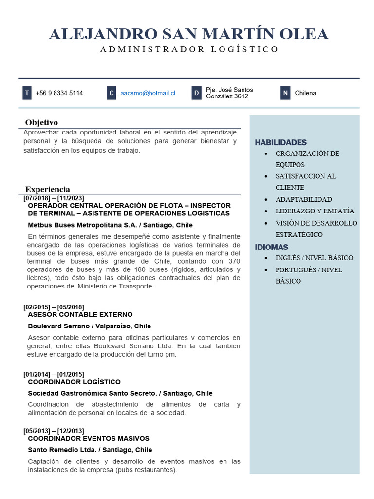 CV Alejandro San Martín | PDF | Chile | Santiago