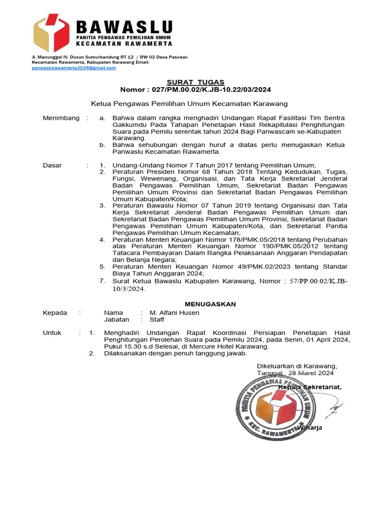 026 Surat Tugas Aziz | PDF