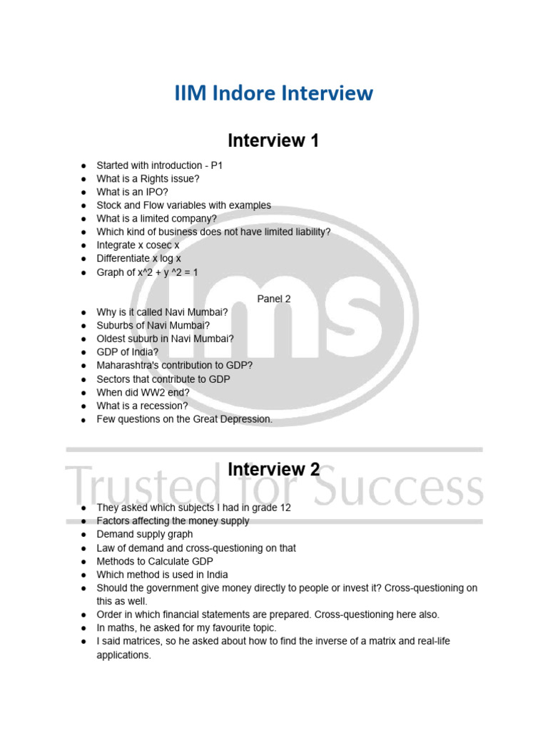 IIM Indore Interivew Transcript 2023 | PDF | Matrix (Mathematics) | Delhi