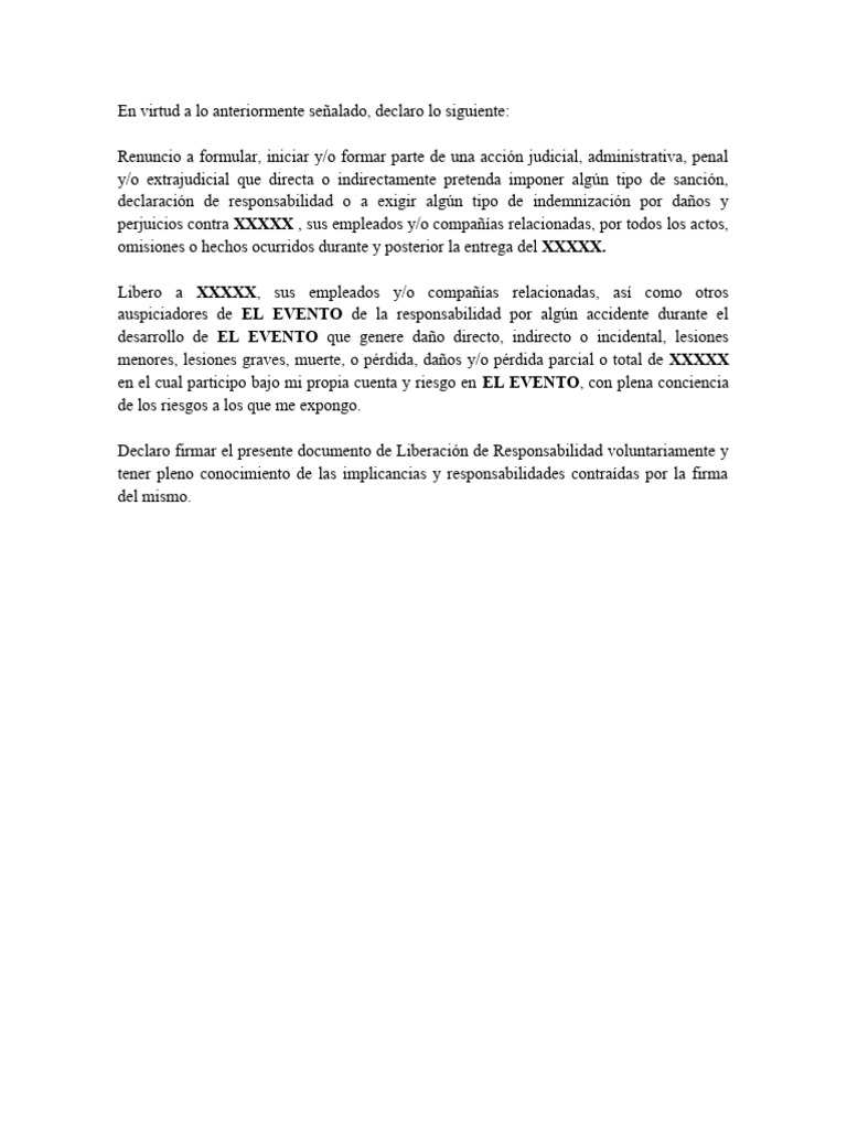Clausula de Liberacion de Responsabilidad | PDF