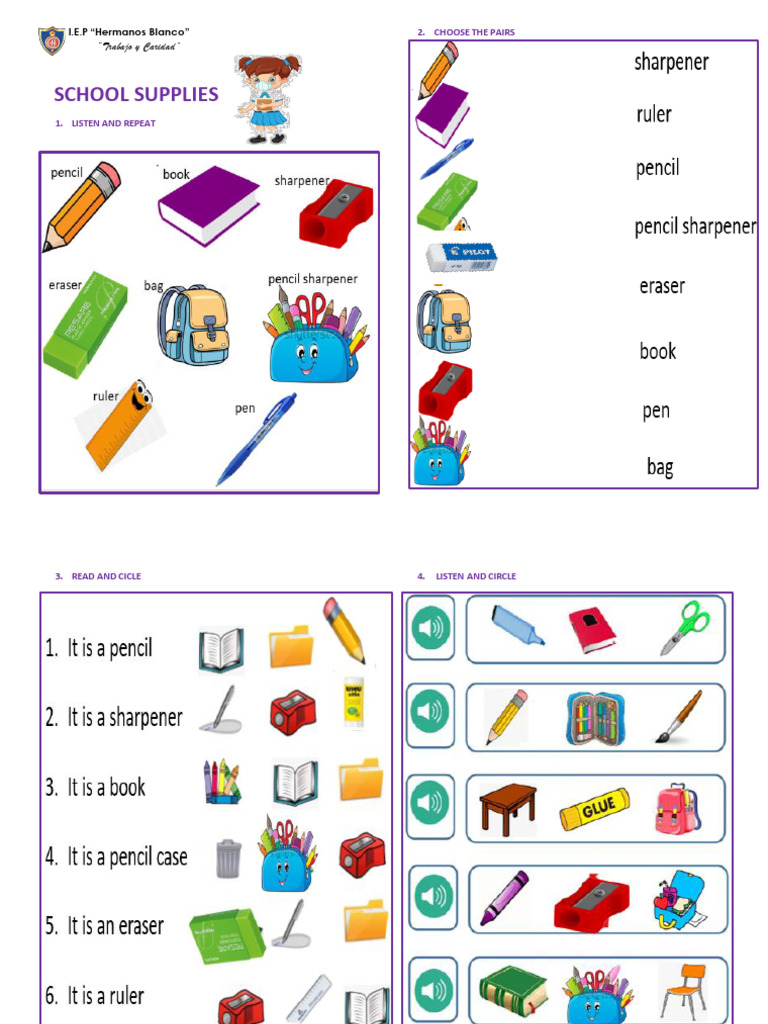 1° - 2 Actividad School Supplies | PDF
