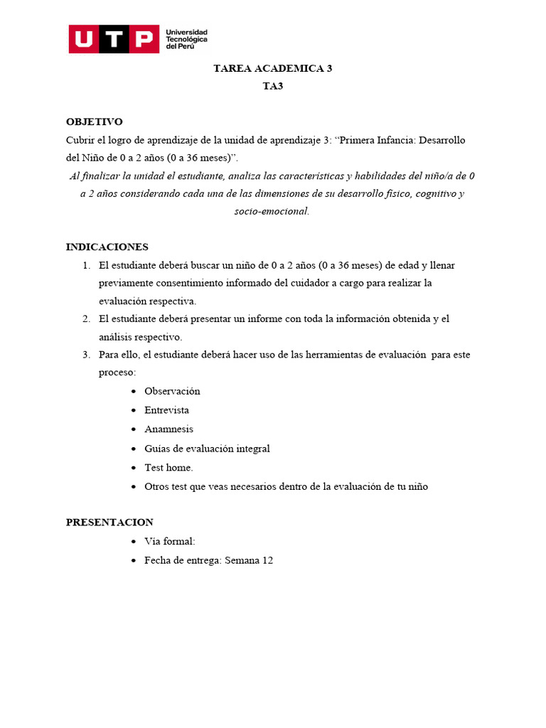 Consignas de TA3 1 | PDF | Teoría de apego | Desarrollo humano
