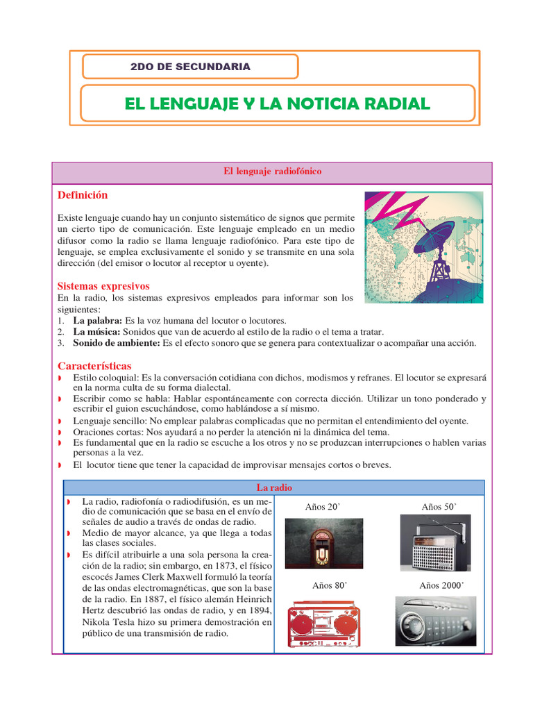 El Lenguaje y La Noticia Radial para Segundo Grado de Secundaria | PDF ...