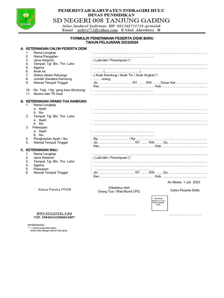 Formulir PPDB 2023 SDN 008 | PDF