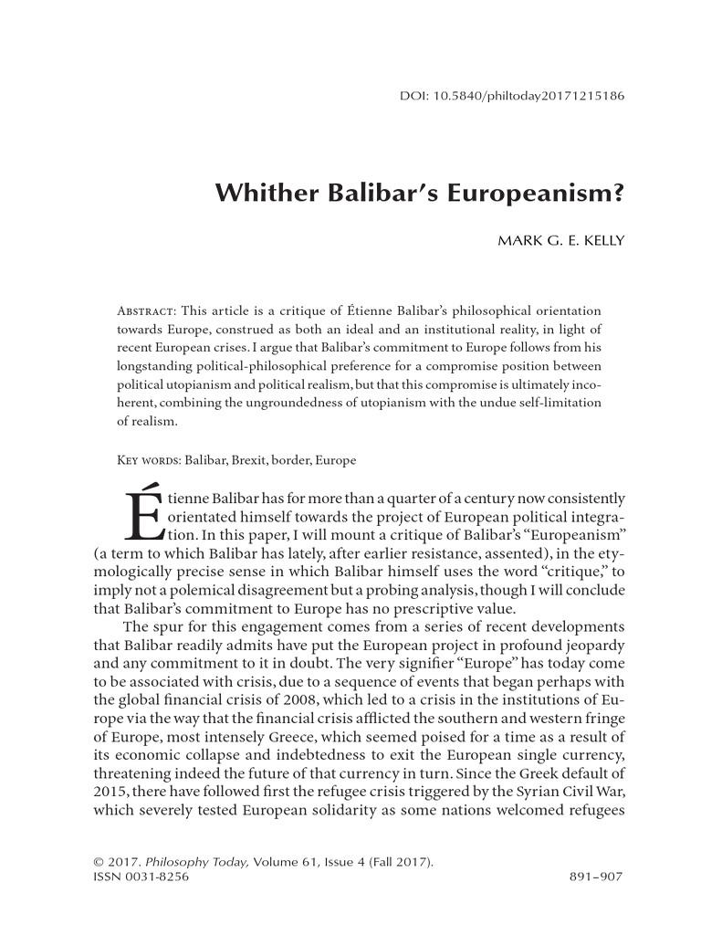 Mark G. E. Kelly, Balibar's Europeanism | PDF | Brexit | Communism