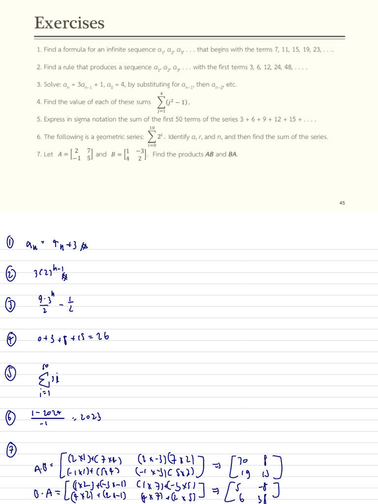 08 - Sequences, Summations and Matrices Homework | PDF